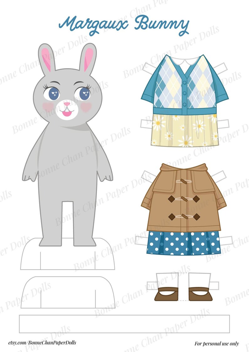 Animal Rabbit Bunny Paper Doll Printable PDF / Craft Kit / Instant ...