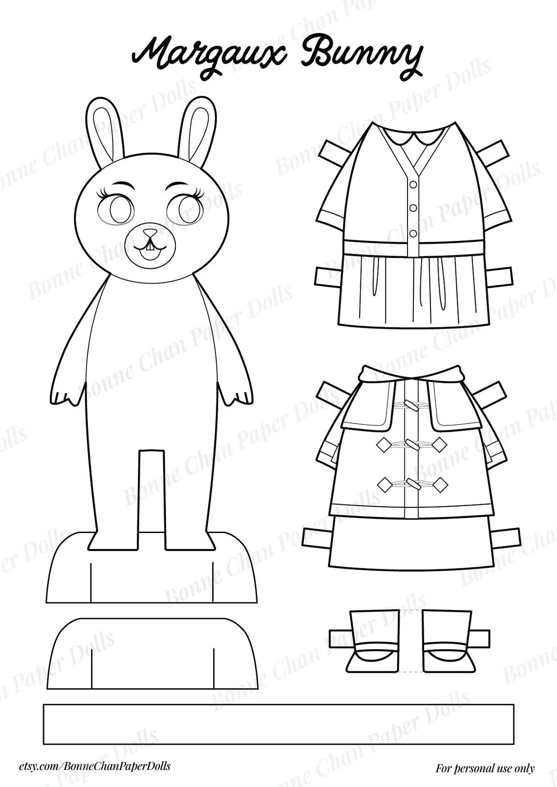 Animal Rabbit Bunny Paper Doll Printable PDF / Craft Kit / - Etsy