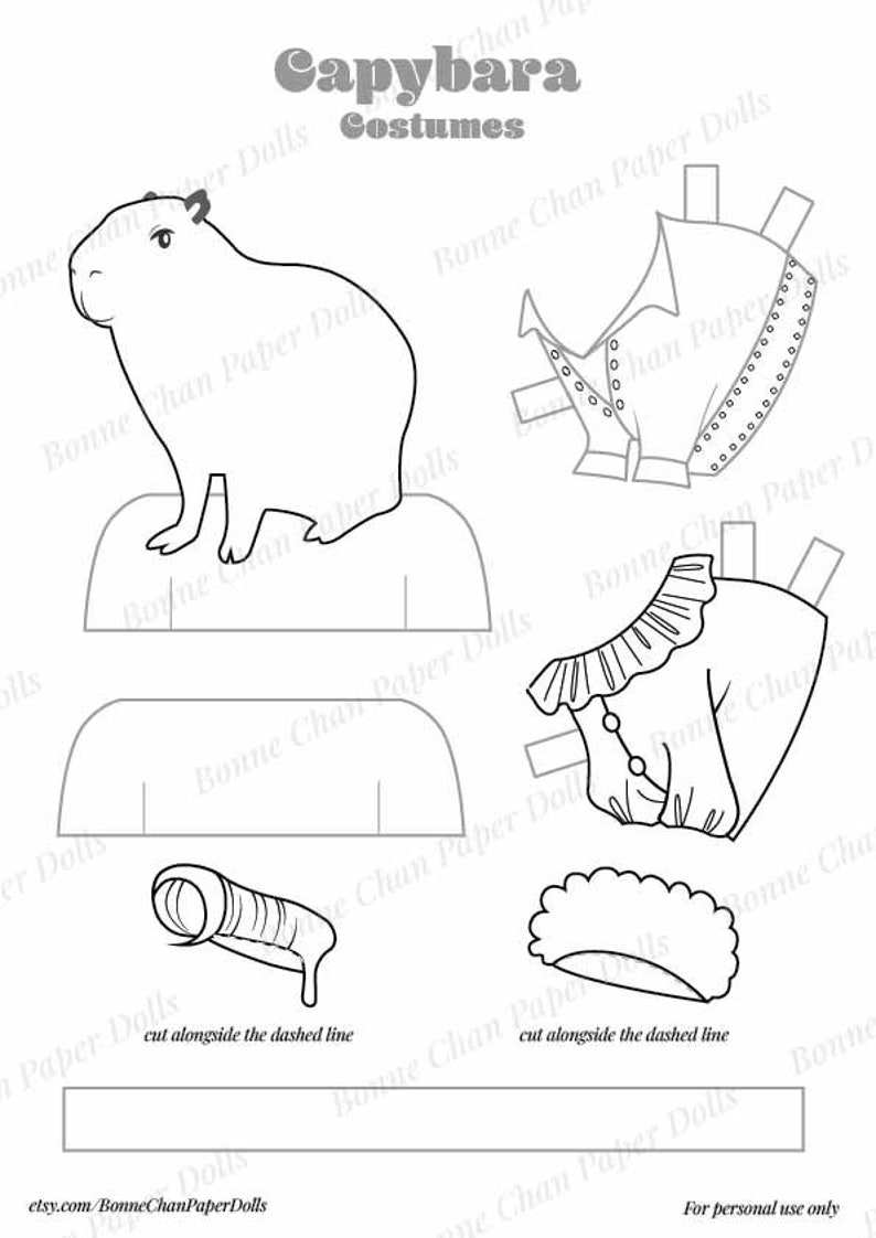 Animal Capybara Costumes Paper Doll Printable PDF / Clown Rocker ...