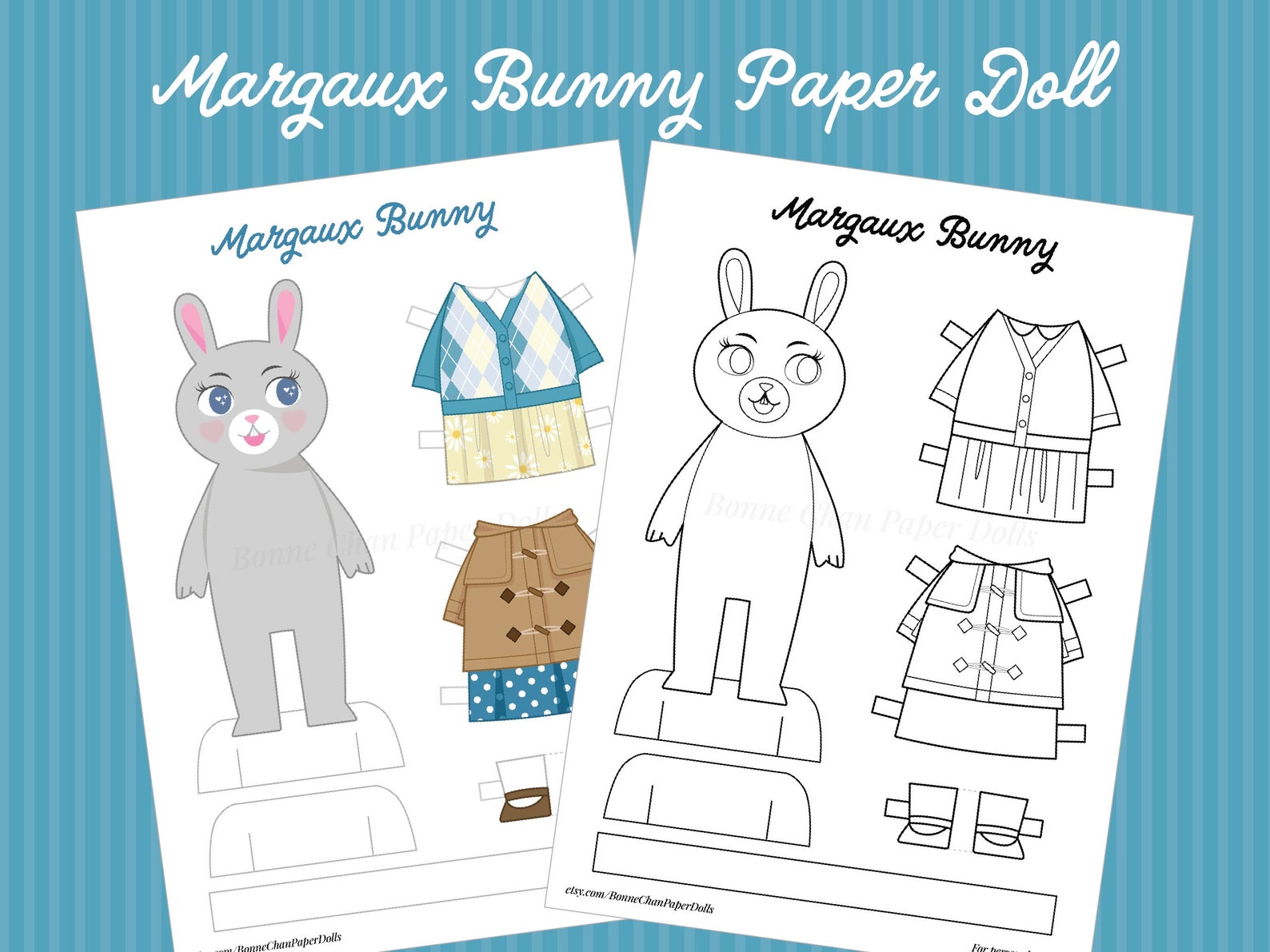 Animal Rabbit Bunny Paper Doll Printable PDF / Craft Kit / Instant ...