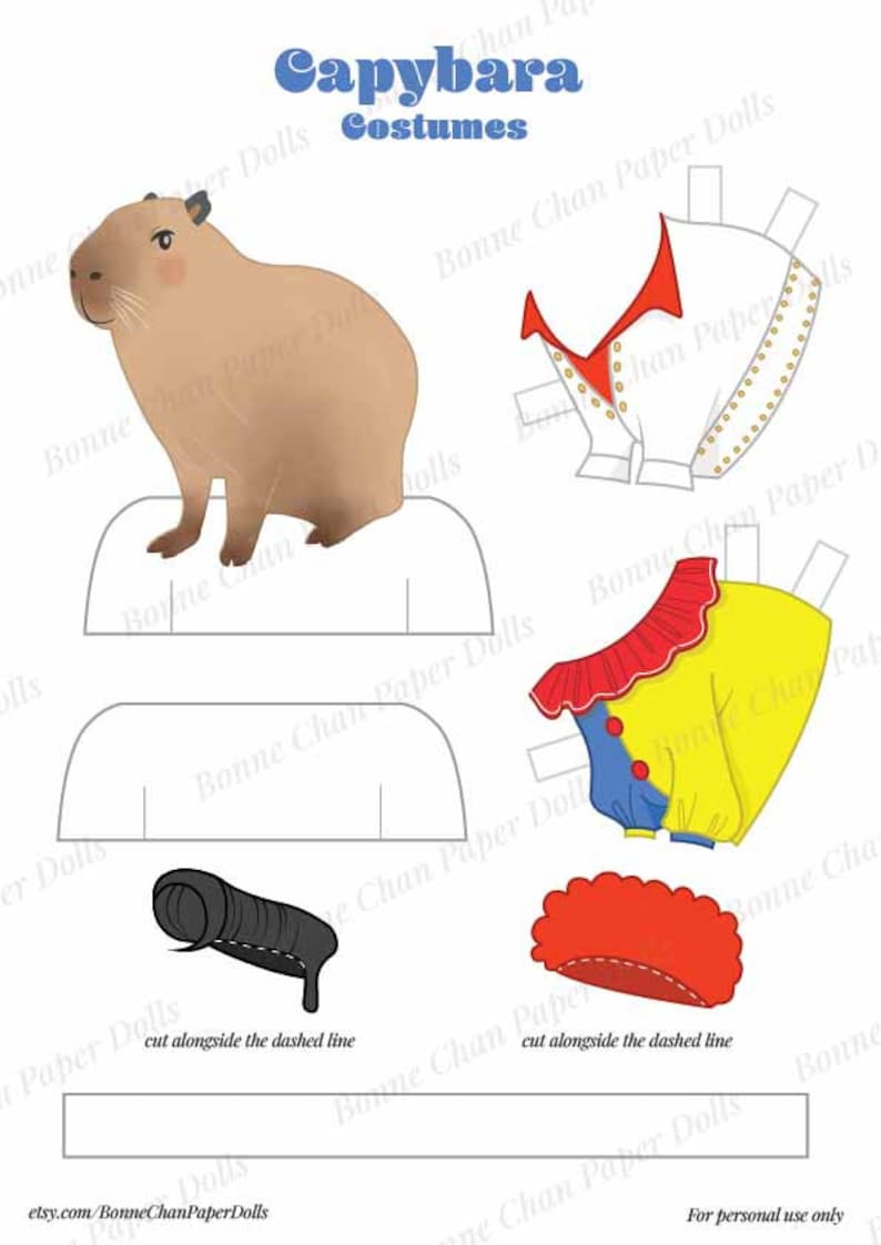 Animal Capybara Costumes Paper Doll Printable PDF / Clown Rocker ...