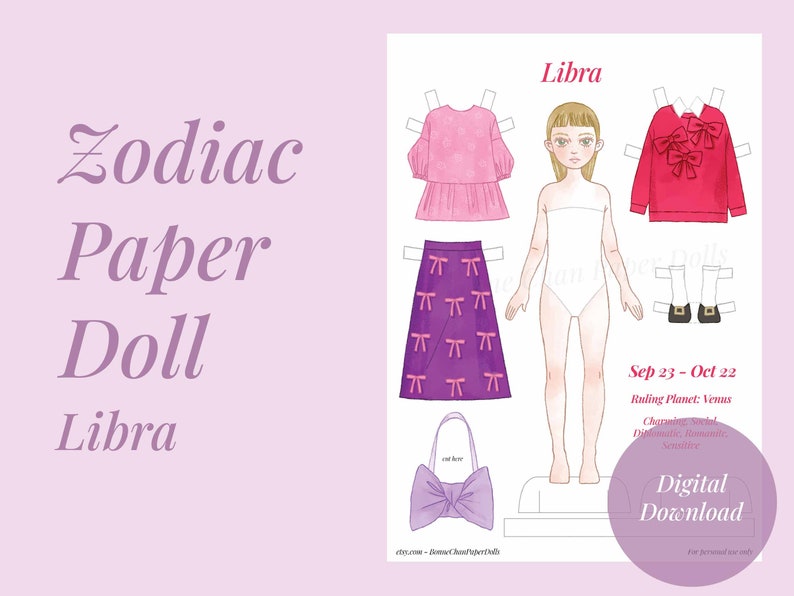 Libra Zodiac Paper Doll Craft Kit / Instant Download / Kid Craft ...