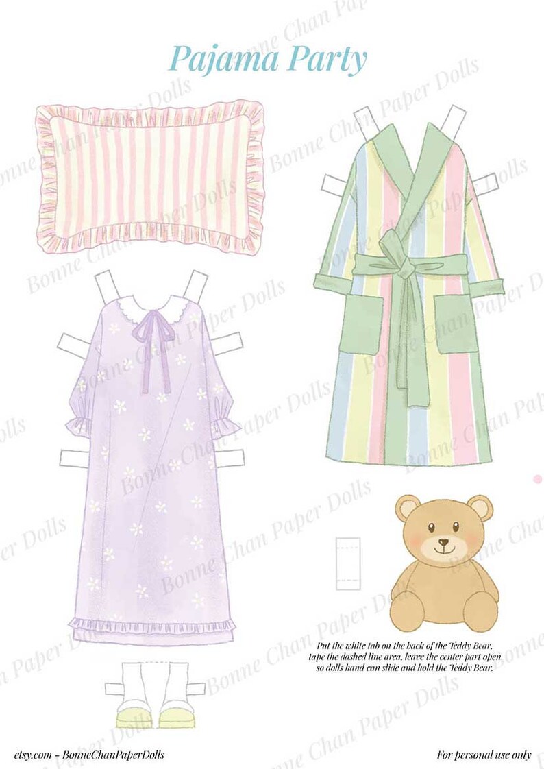 Paper Doll Printable PDF Clothes Pajama Party / Kids Toys / Instant ...