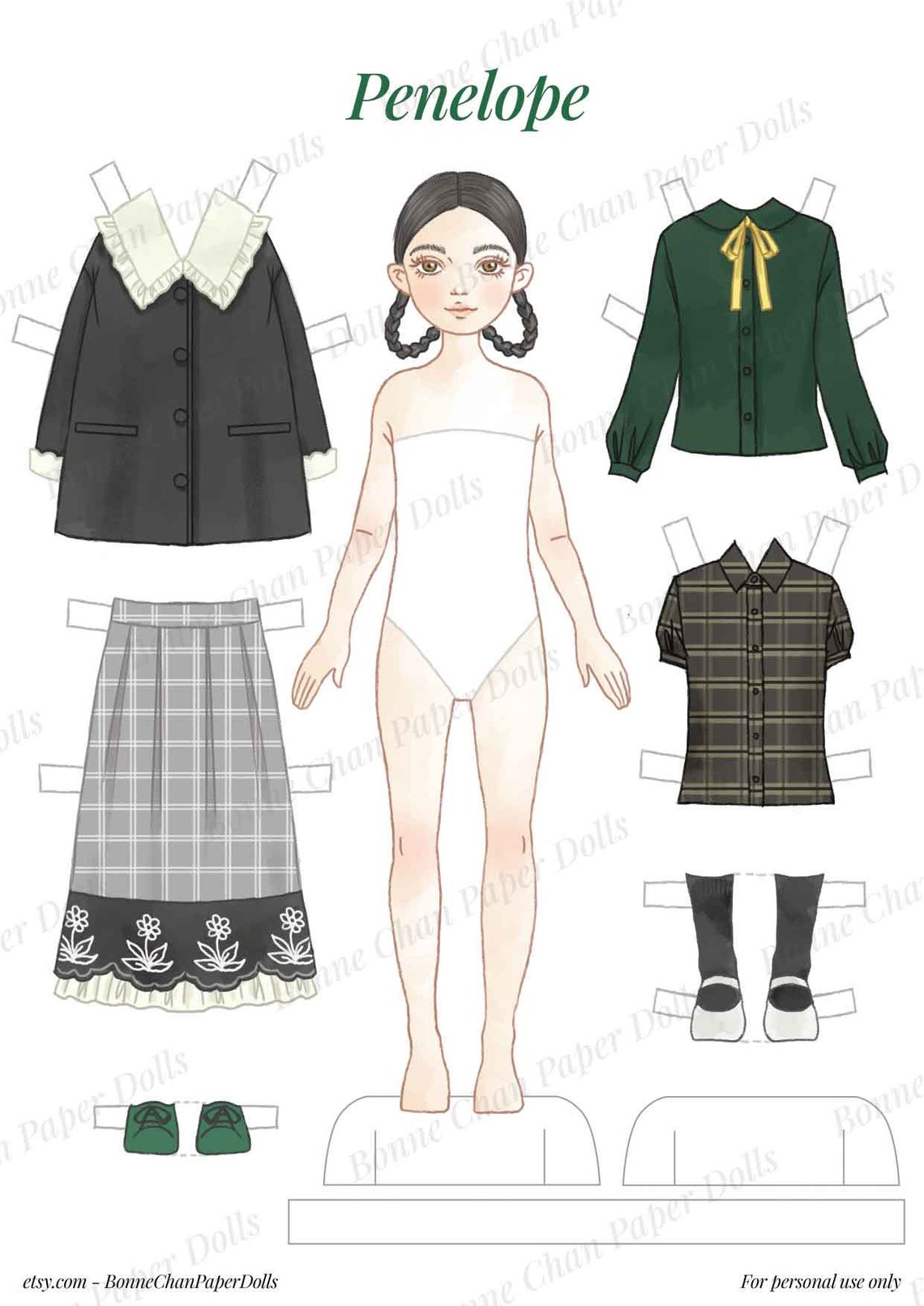 Paper Doll Printable Girl School Girl Girly Green PDF / Craft Kit ...