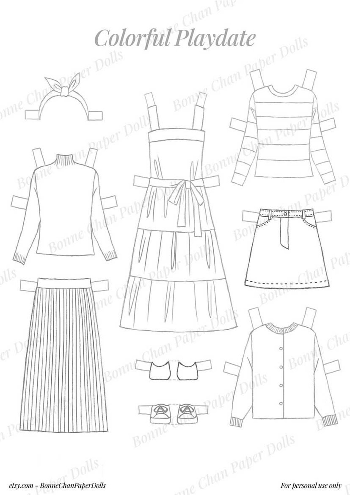 Paper Doll Printable PDF Clothes Colorful Playdate / Kids Toys ...
