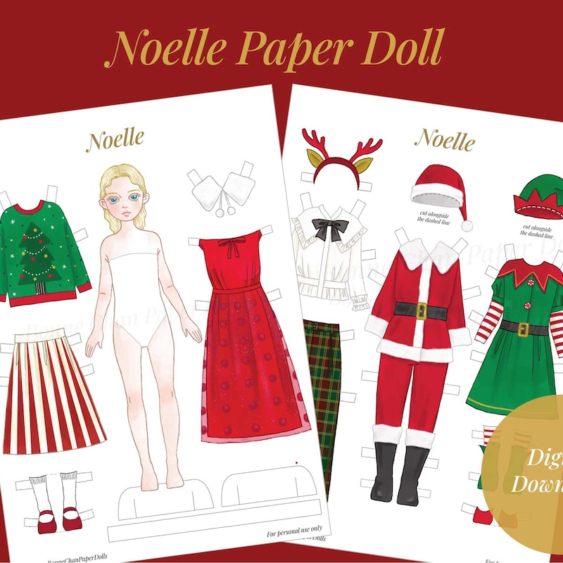 Christmas Paper Doll - Etsy
