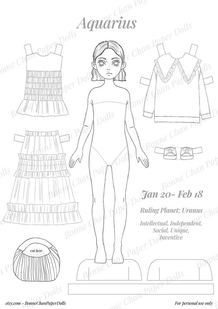 Aquarius Zodiac Paper Doll Craft Kit / Instant Download / Kid Craft ...