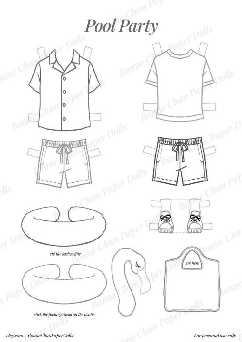 Muñeca de papel imprimible para fiesta en la piscina para niña y niño ...
