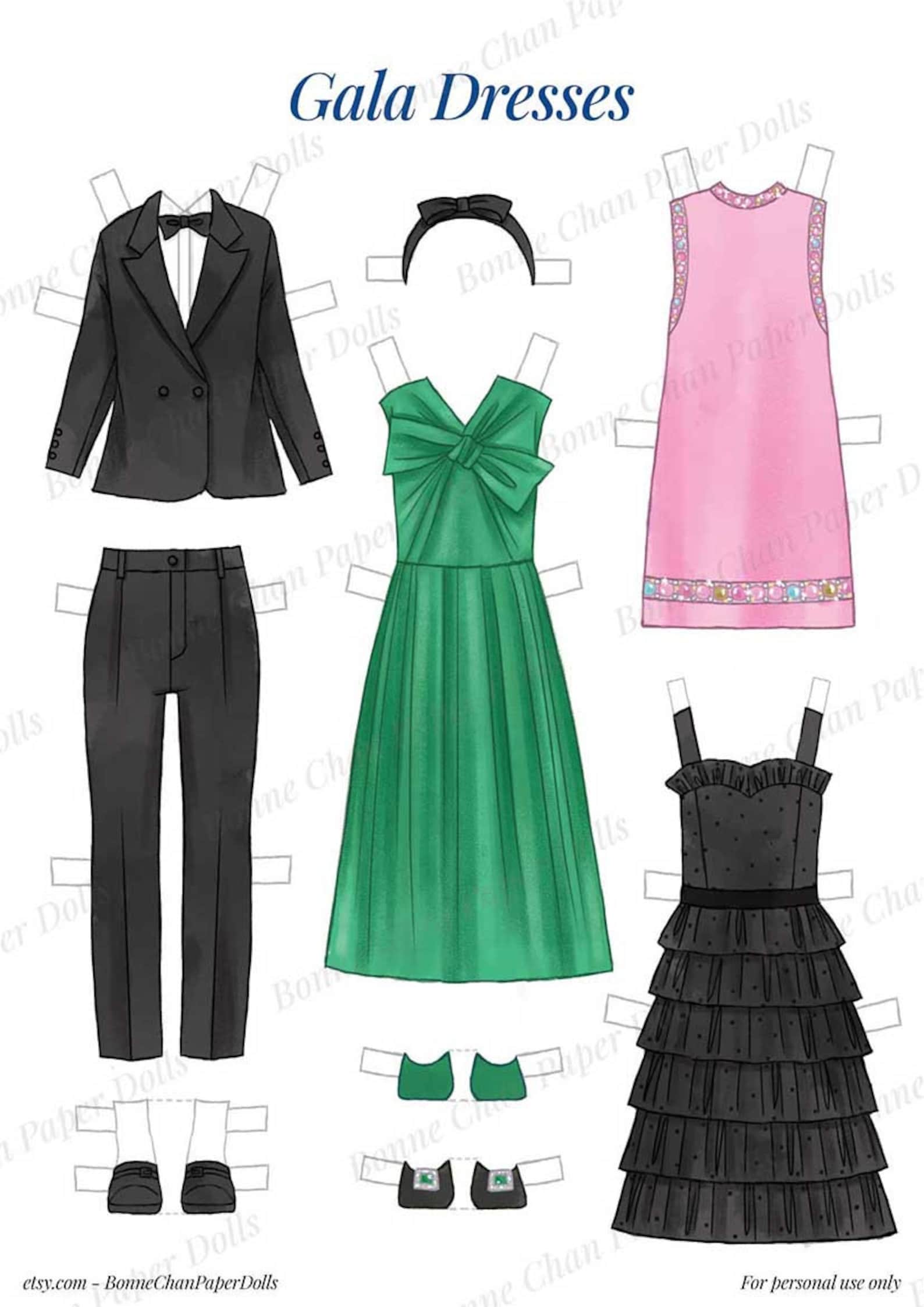 Paper Doll Printable PDF Clothes Gala Dresses / Instant Download / Kid ...