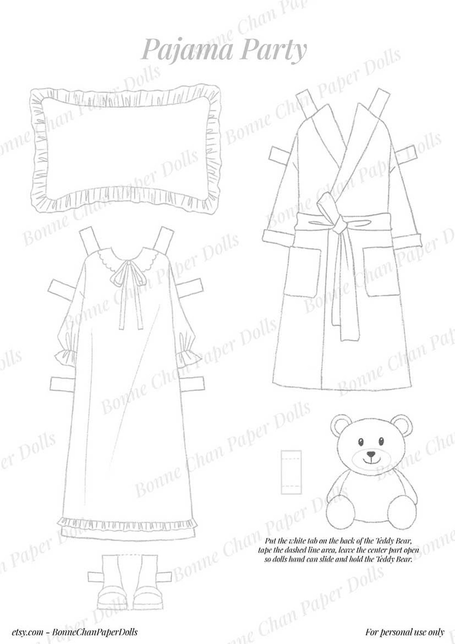 Paper Doll Printable PDF Clothes Pajama Party / Kids Toys / Instant ...