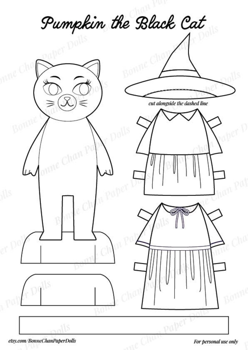 Animal Black Cat Halloween Paper Doll Printable PDF / Craft Kit ...