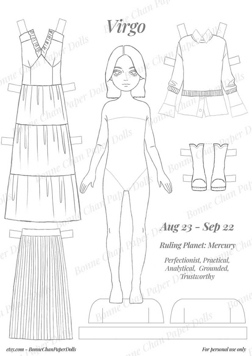Virgo Zodiac Paper Doll Craft Kit / Instant Download / Kid Craft ...
