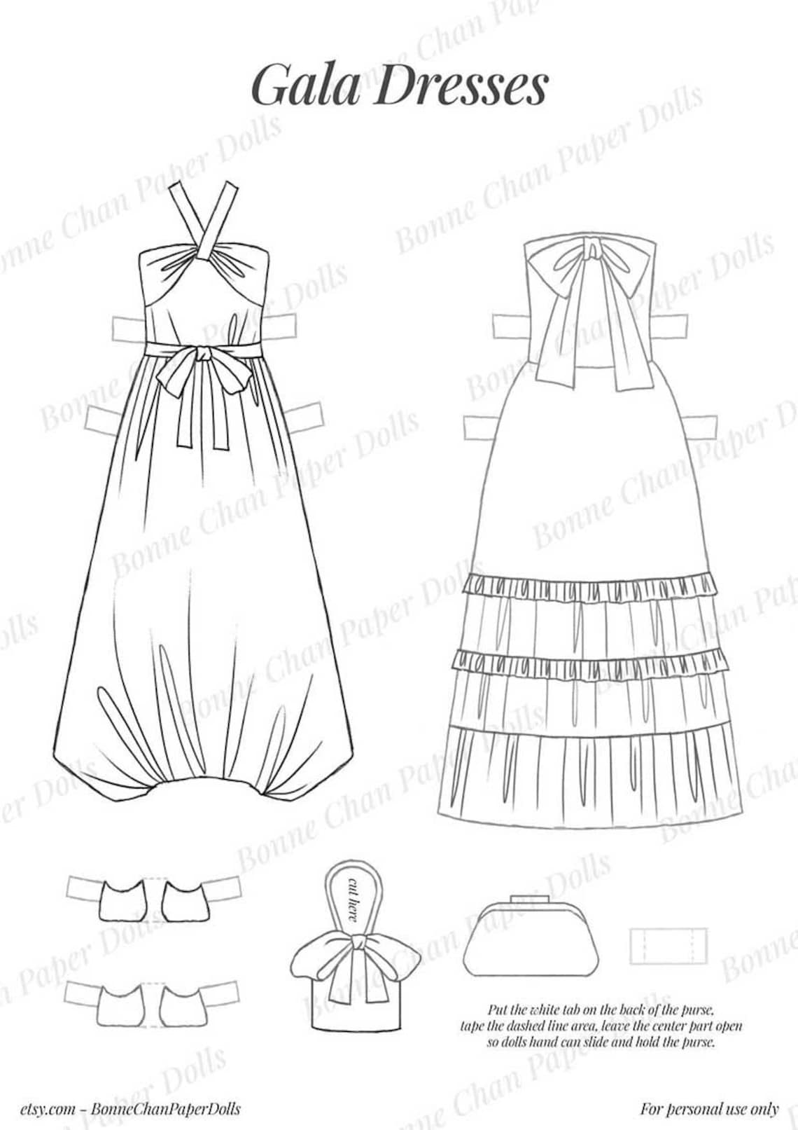 Paper Doll Printable PDF Clothes Gala Dresses / Instant Download / Kid ...