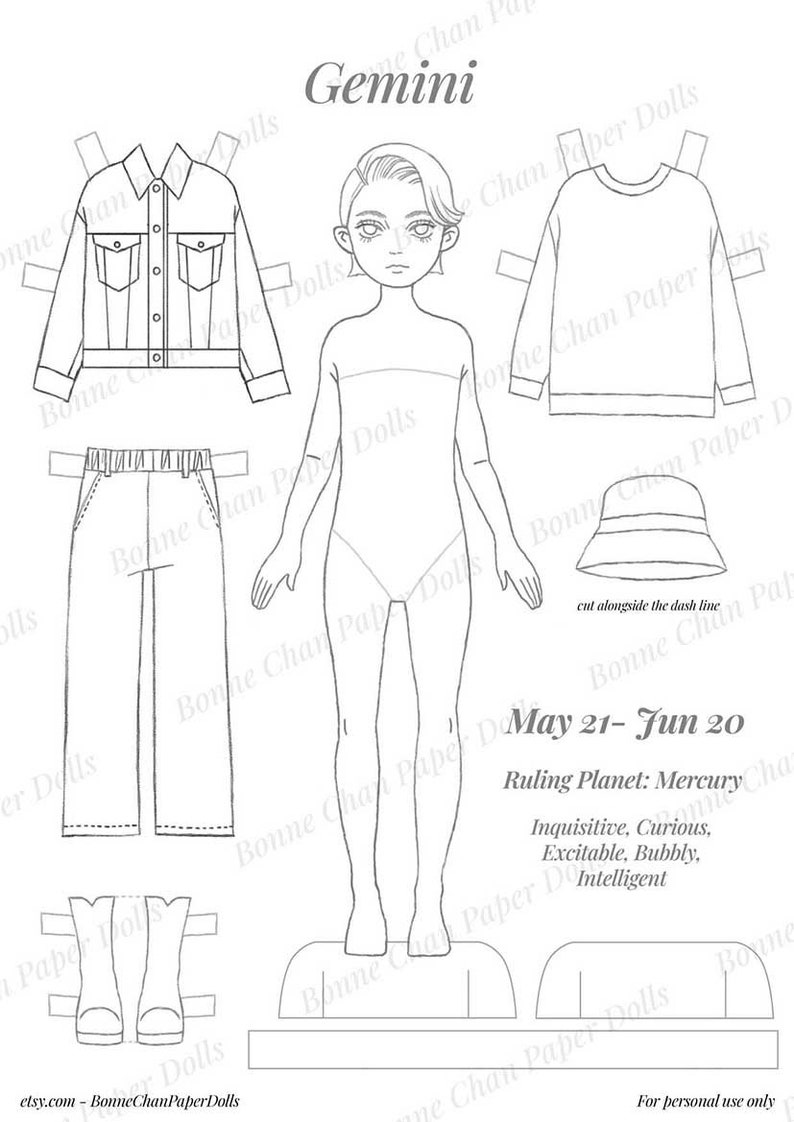 Gemini Zodiac Paper Doll Craft Kit / Instant Download / Kid Craft ...