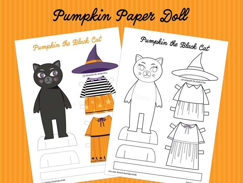 Animal Black Cat Halloween Paper Doll Printable PDF / Craft Kit ...