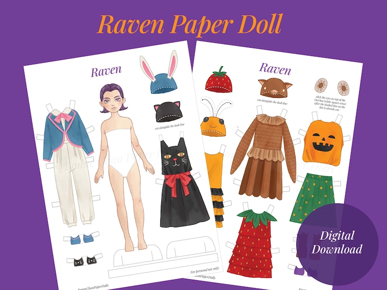 Paper Doll Printable Halloween PDF / Craft Kit / Instant Download / Kid ...