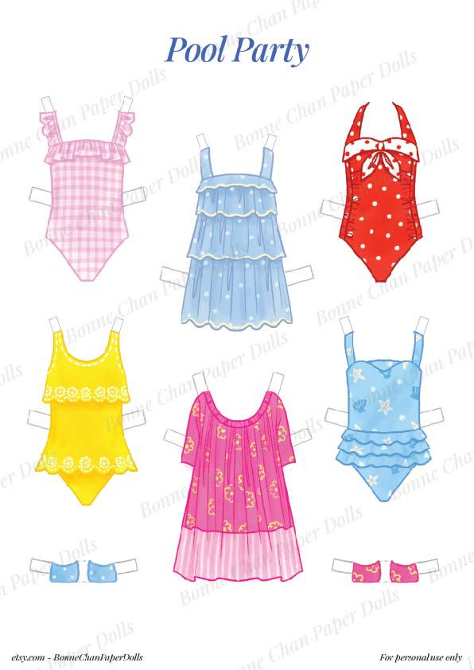 Muñeca de papel imprimible para fiesta en la piscina para niña y niño ...