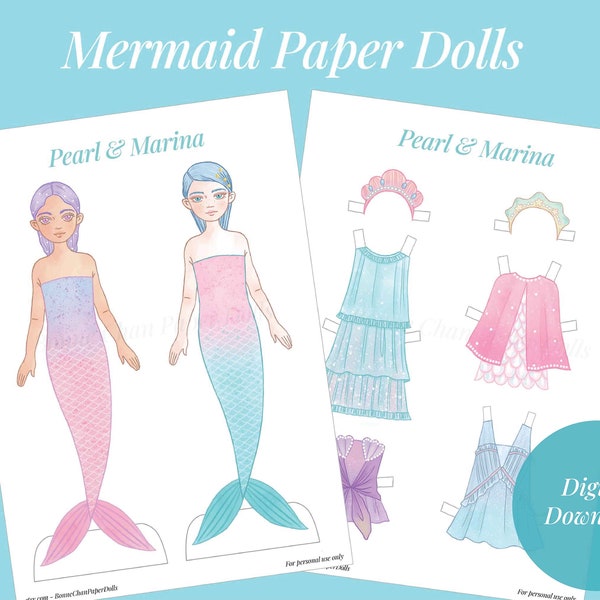 Mermaid Paper Dolls - Etsy