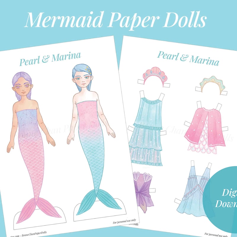 Mermaid Paper Dolls - Etsy