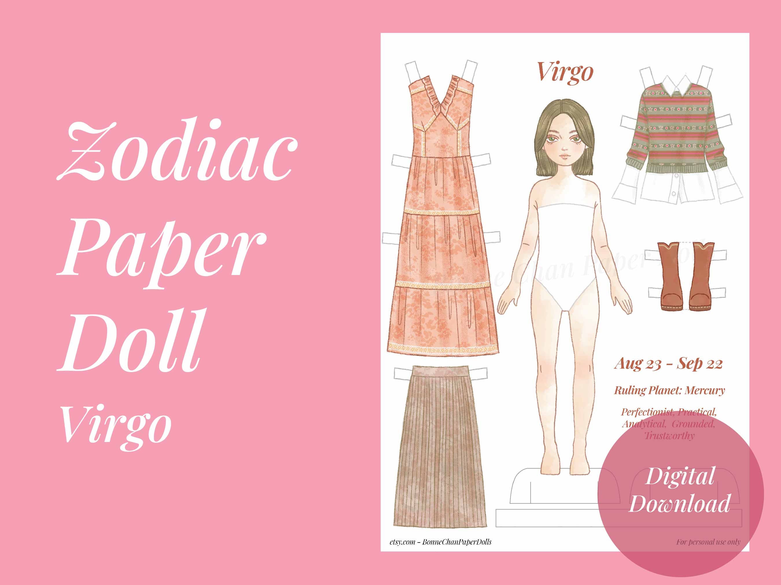 Virgo Zodiac Paper Doll Craft Kit / Instant Download / Kid Craft ...