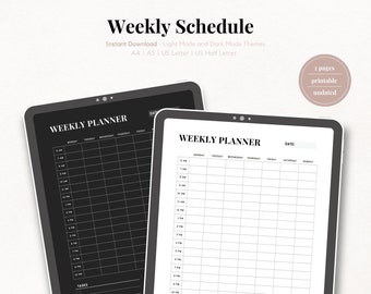 Weekly Schedule Weekly Hourly Planner Weekly Digital - Etsy