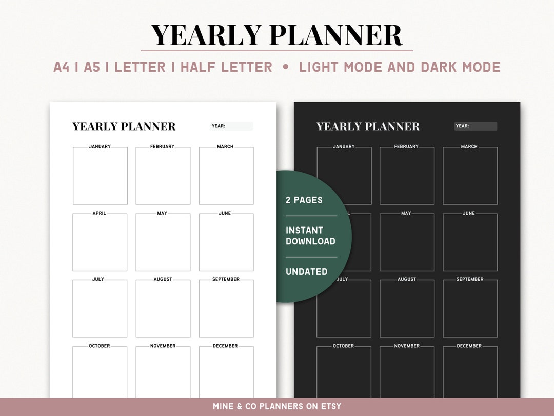 Yearly Planner Minimal Digital Printable Template PDF - Etsy