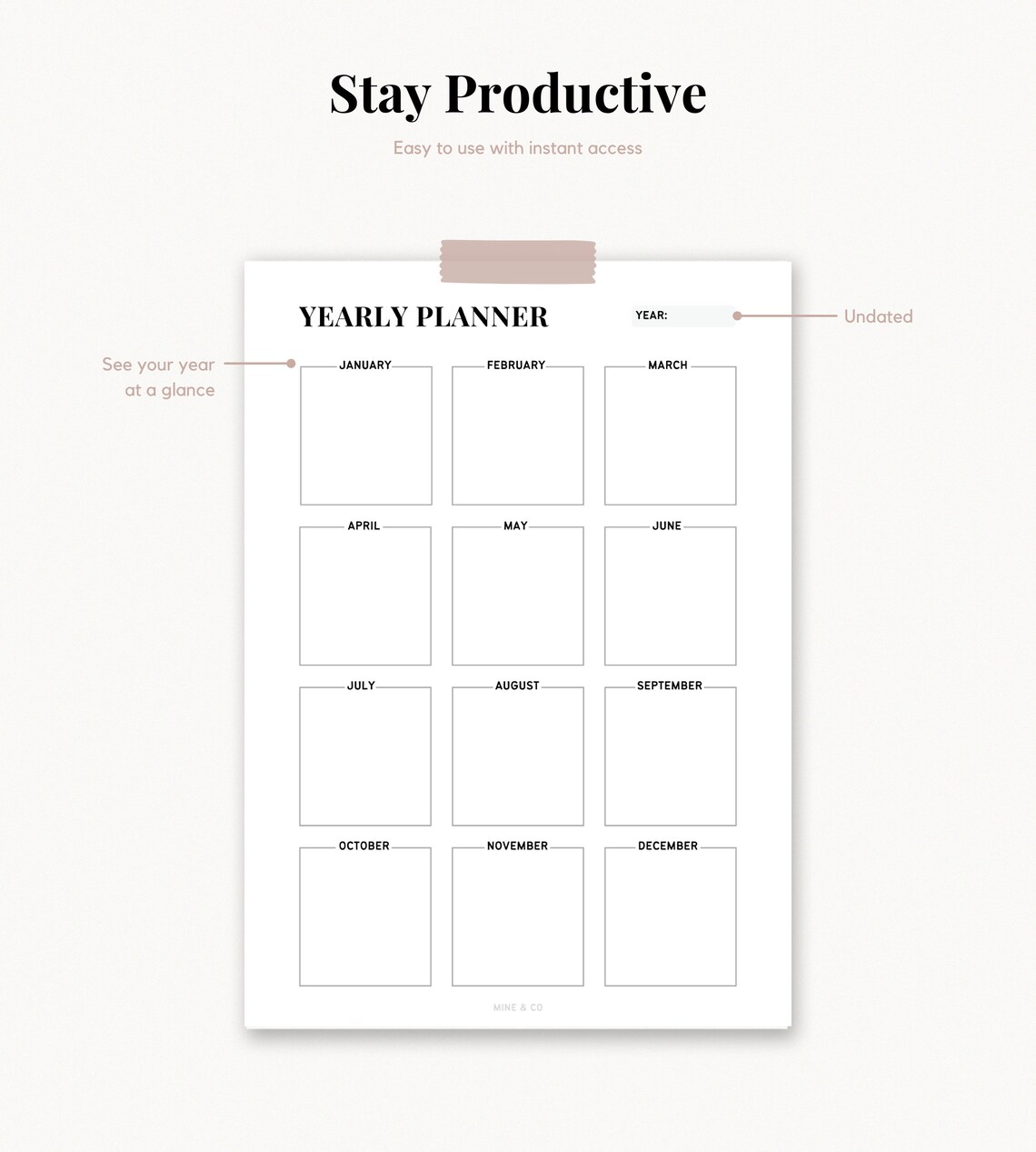 Yearly Planner Minimal Digital Printable Template PDF Undated Insert ...