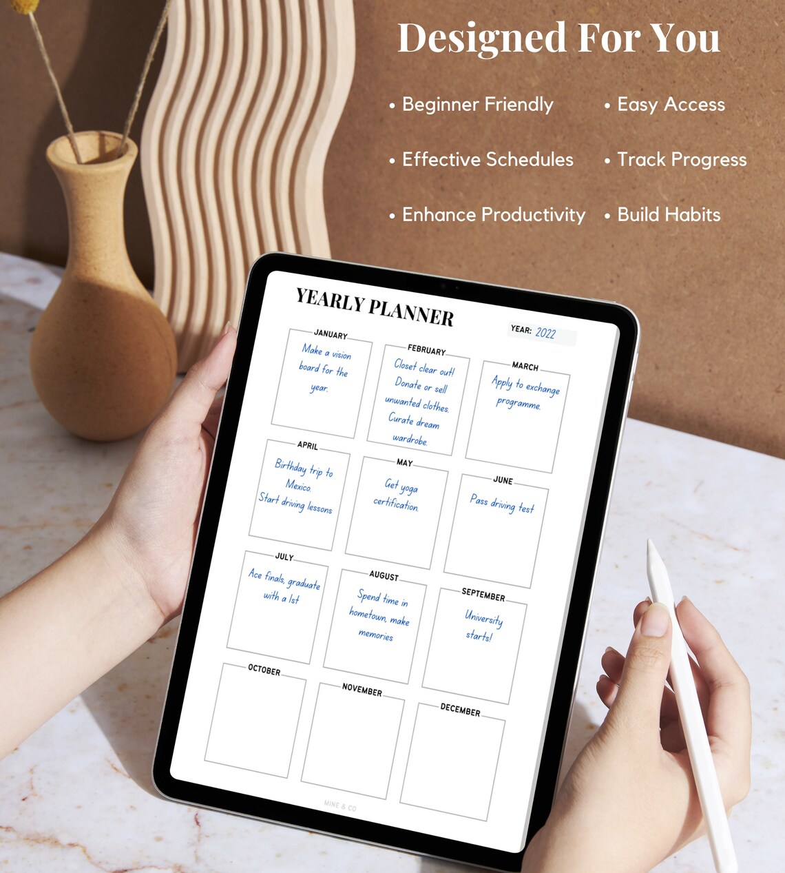 Yearly Planner Minimal Digital Printable Template PDF Undated Insert ...