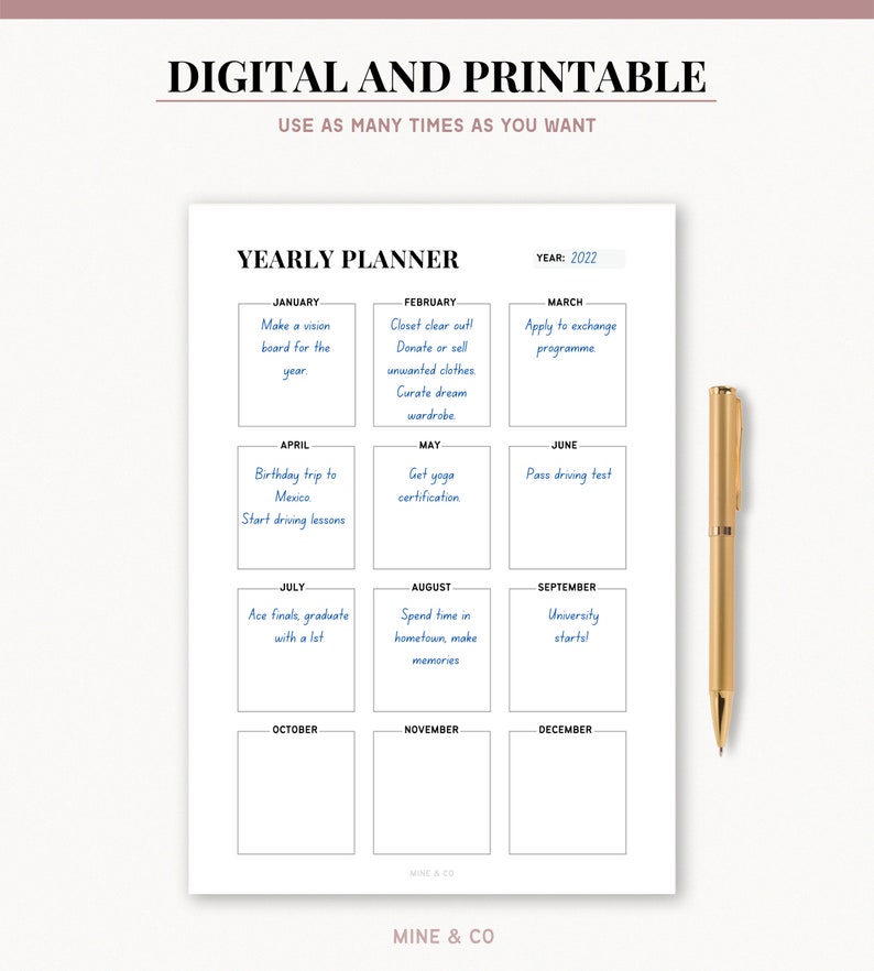Yearly Planner Minimal Digital Printable Template PDF - Etsy