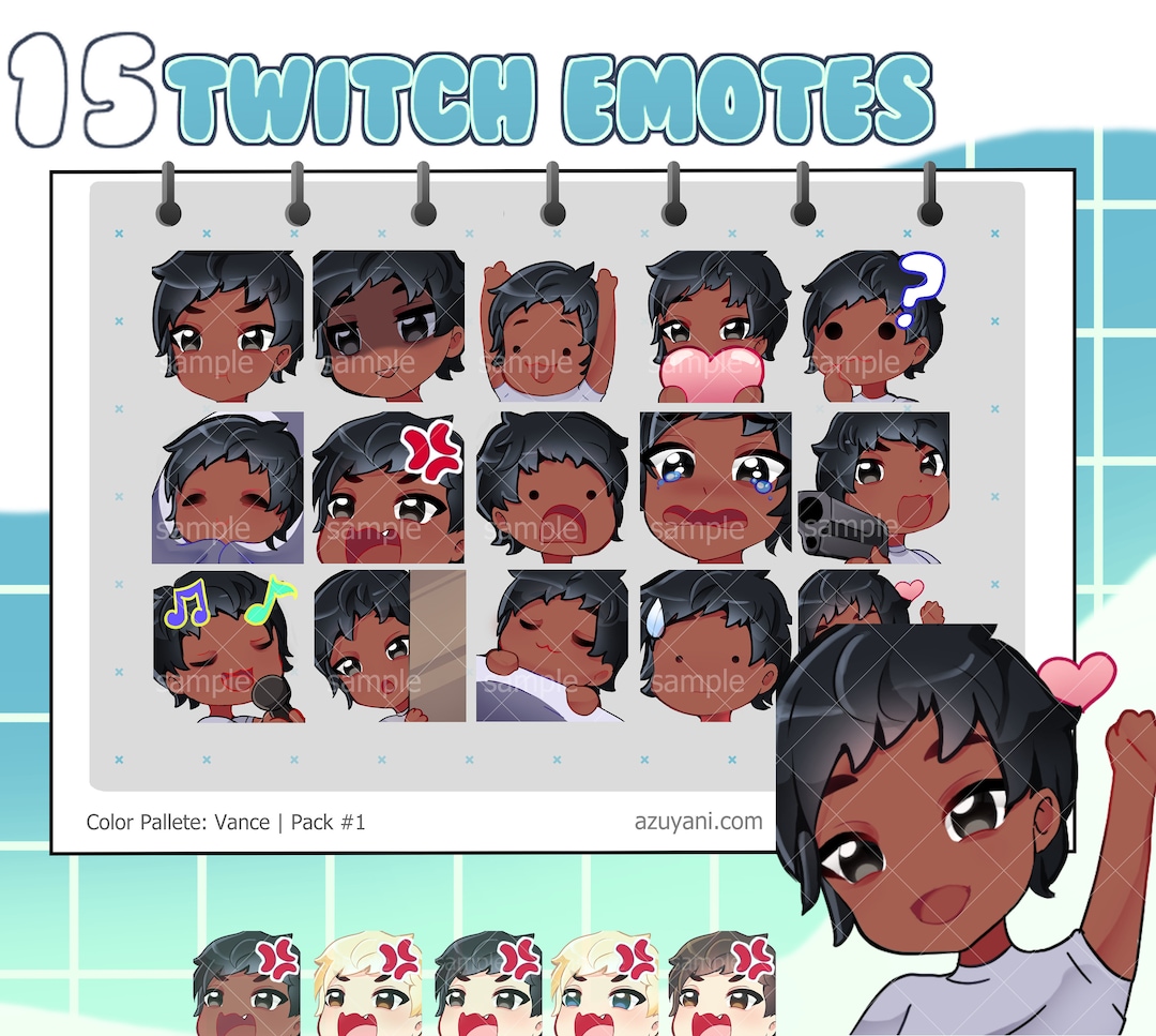 Twitch Emote Pack #1 ( Vance : Black Hair, Black Eyes ) Emotes for ...