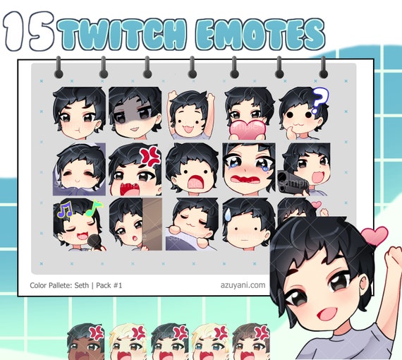 Twitch Emote Pack 1 Seth : Black Hair Black Eyes Emotes - Etsy Norway