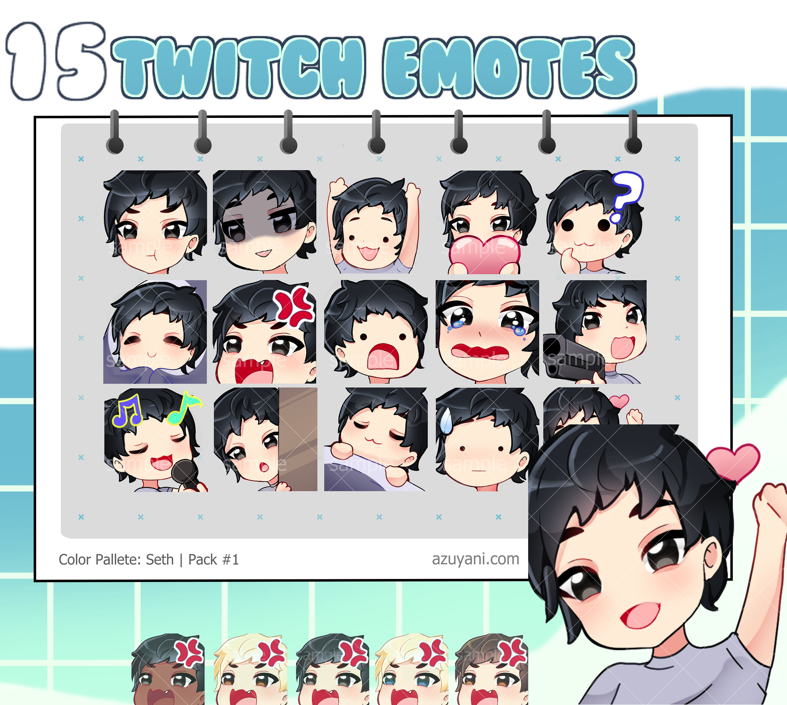 Twitch Emote Pack 1 Seth : Black Hair Black Eyes Emotes - Etsy UK