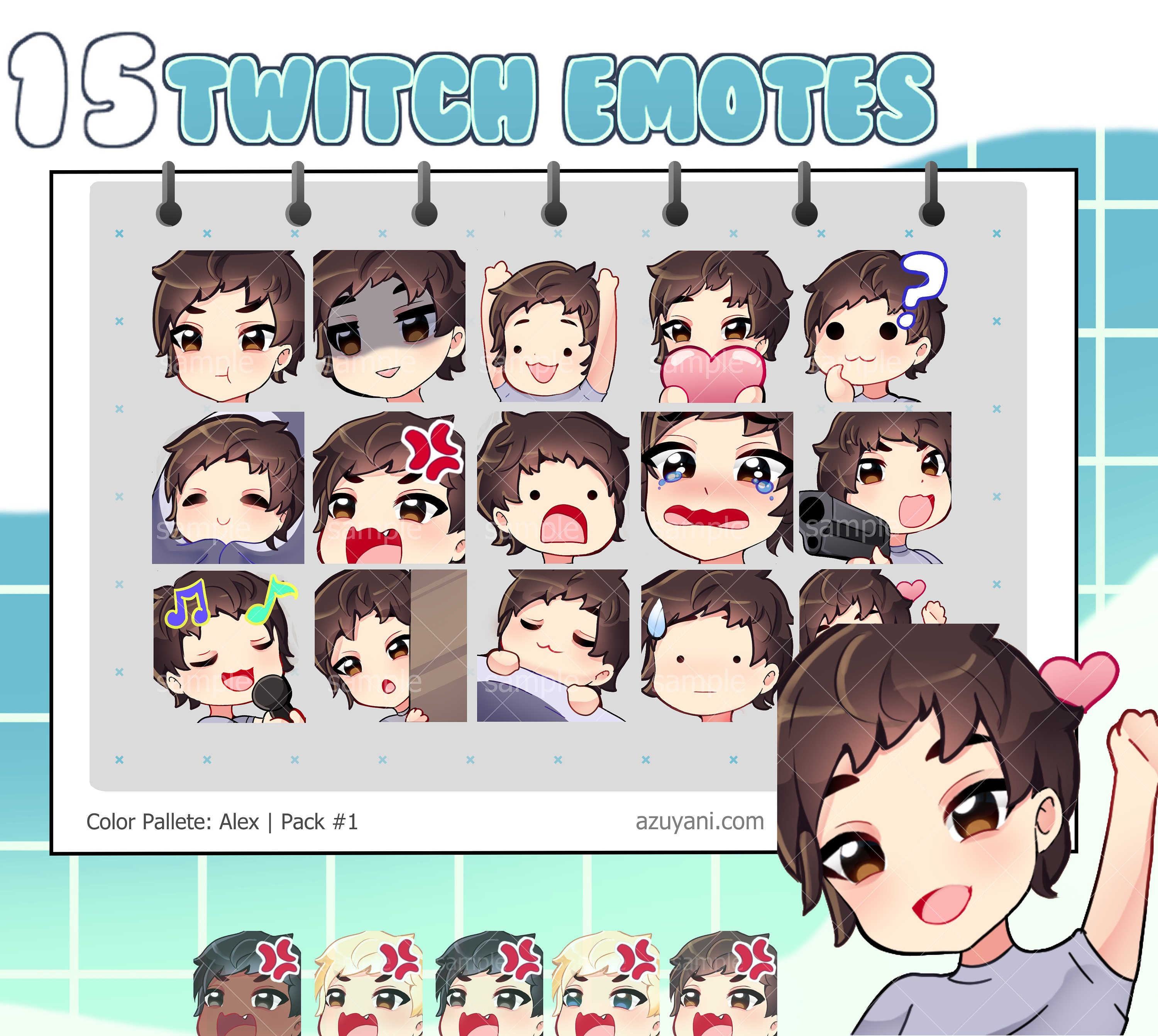 Twitch Emote Pack 1 Alex : Brown Hair Brown Eyes Emotes - Etsy