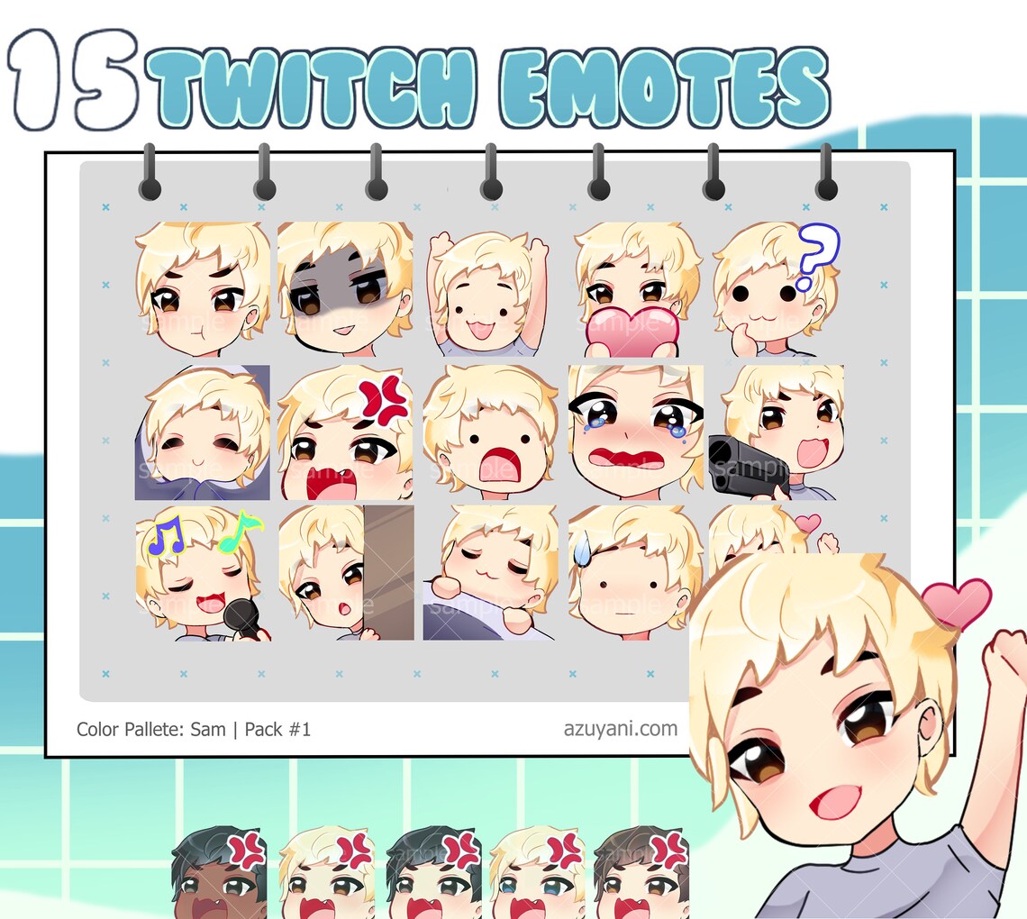 Twitch Emote Pack 1 Sam : Blonde Hair Brown Eyes Emotes - Etsy