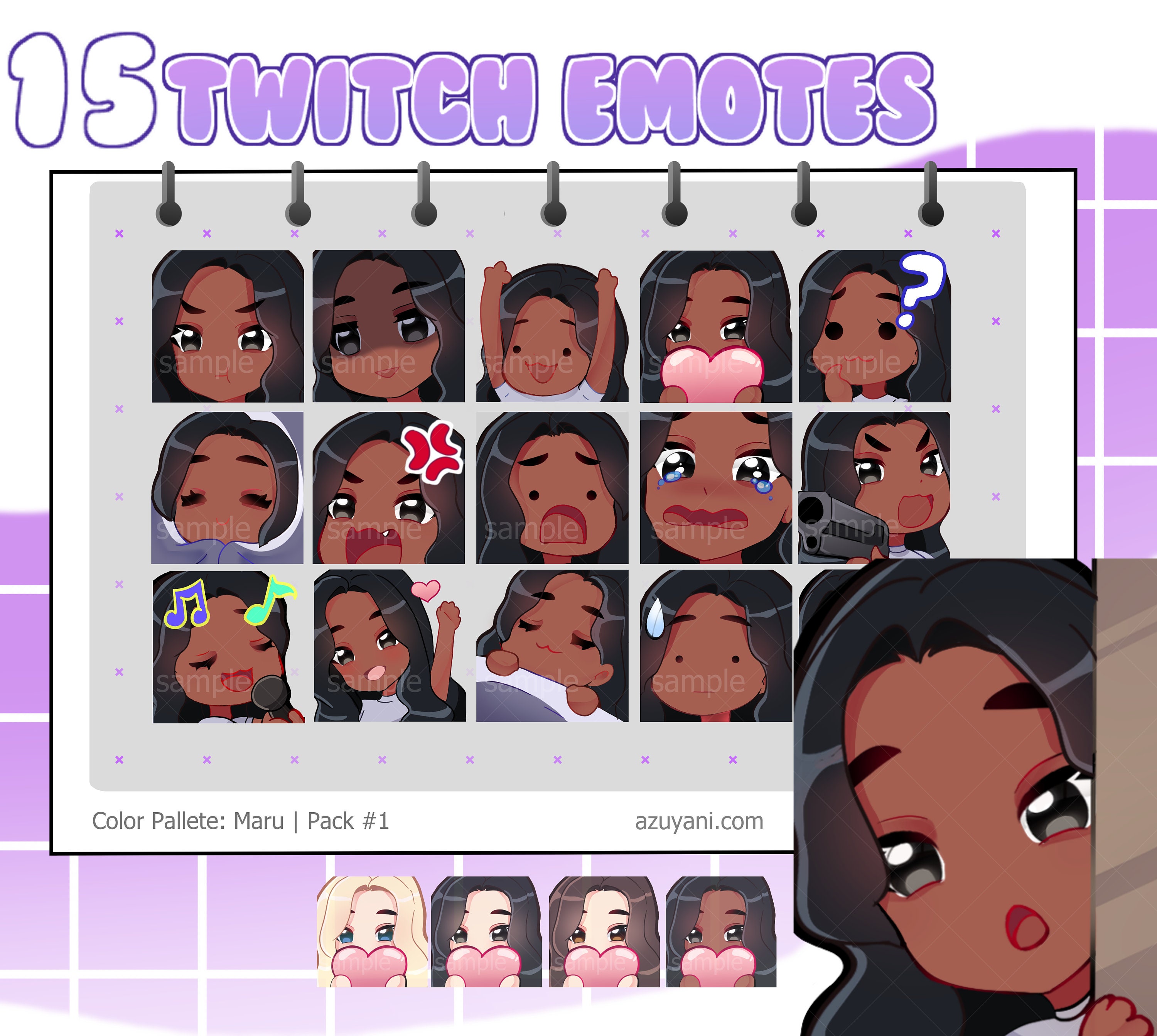 Twitch Emote Pack 1 Maru : Brown Hair, Black Eyes Emotes for Gamers ...