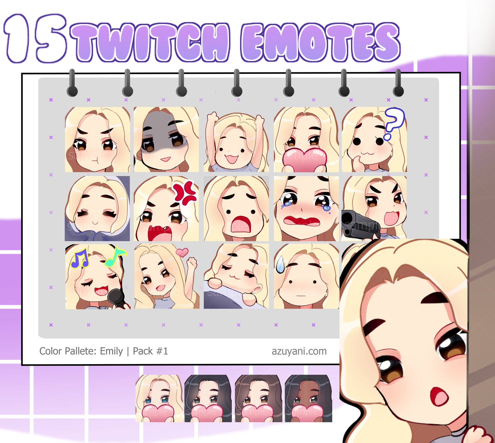 Twitch Emote Pack 1 Emily : Blonde Haare braune Augen | Etsy