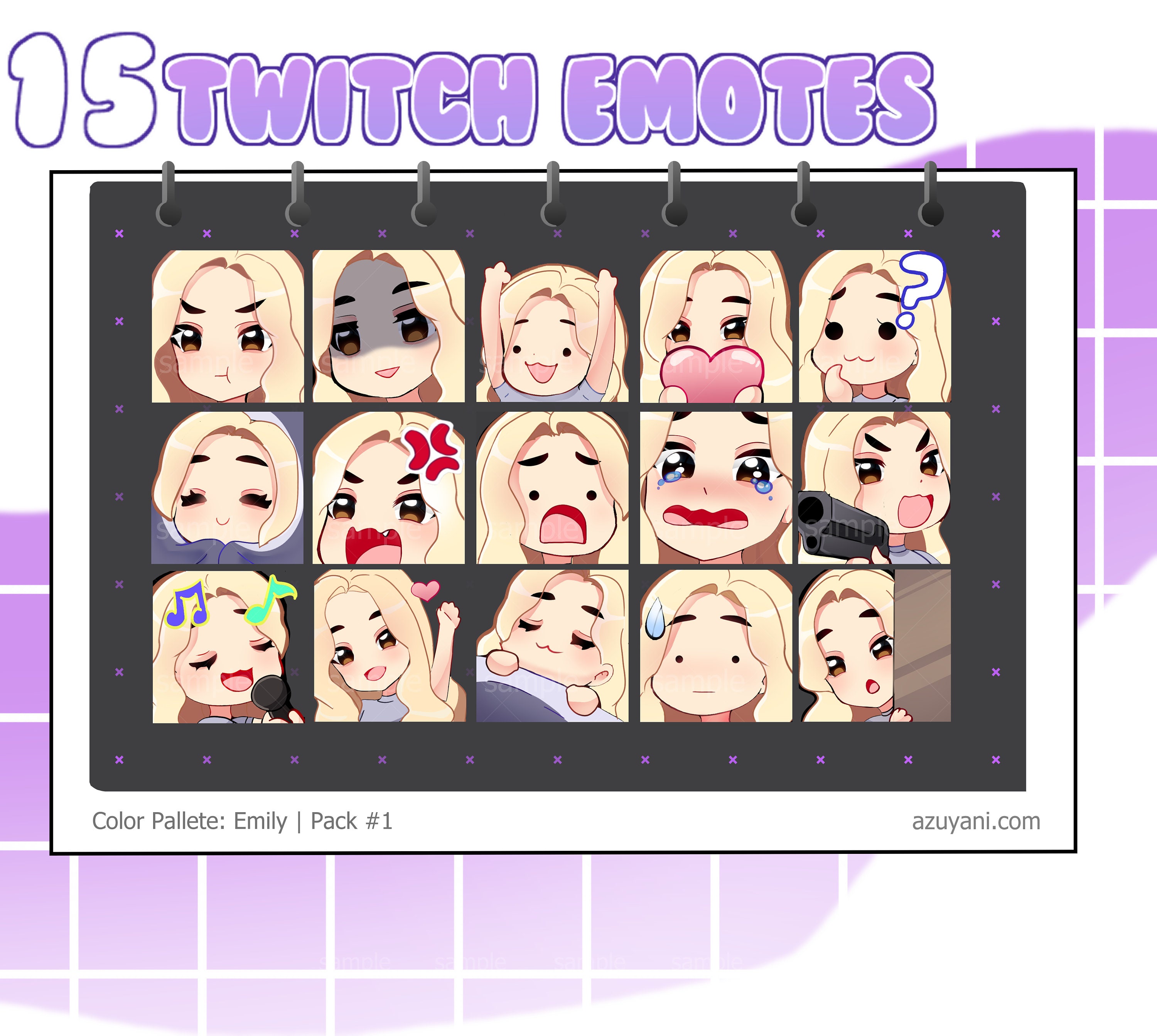 Twitch Emote Pack #1 ( Emily : Blonde Hair, Brown Eyes ) Emotes for ...