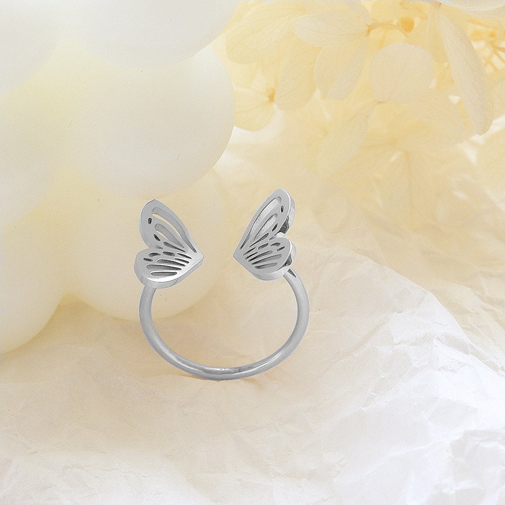 Silver Statement Open Butterfly Ring / Small Simple Ring / - Etsy