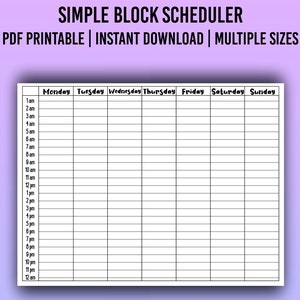 Simple Block Schedule PDF Printable, PDF Printable Schedule, A4 A5 ...