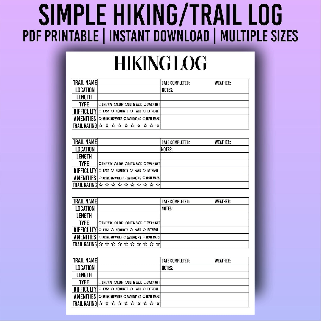 Hiking Log Printable, Trail Log, Hiking Journal, Travel Journal, Trail ...