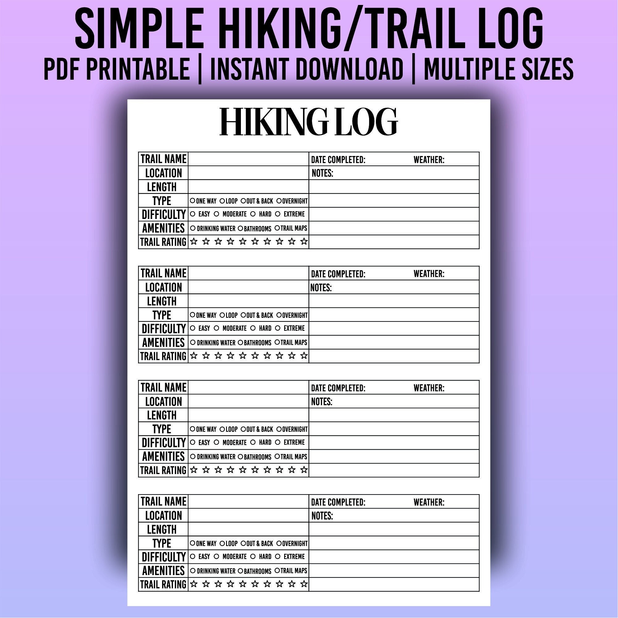 Hiking Log Printable, Trail Log, Hiking Journal, Travel Journal, Trail ...