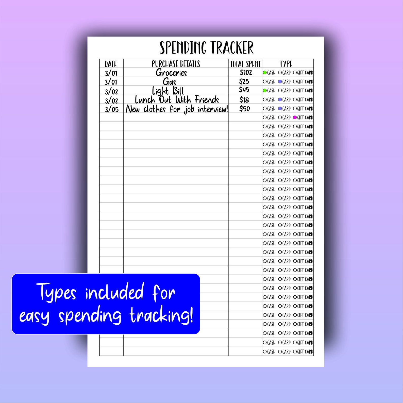 Printable Spending Tracker - Expenses Tracker - A4 A5 Letter Size ...