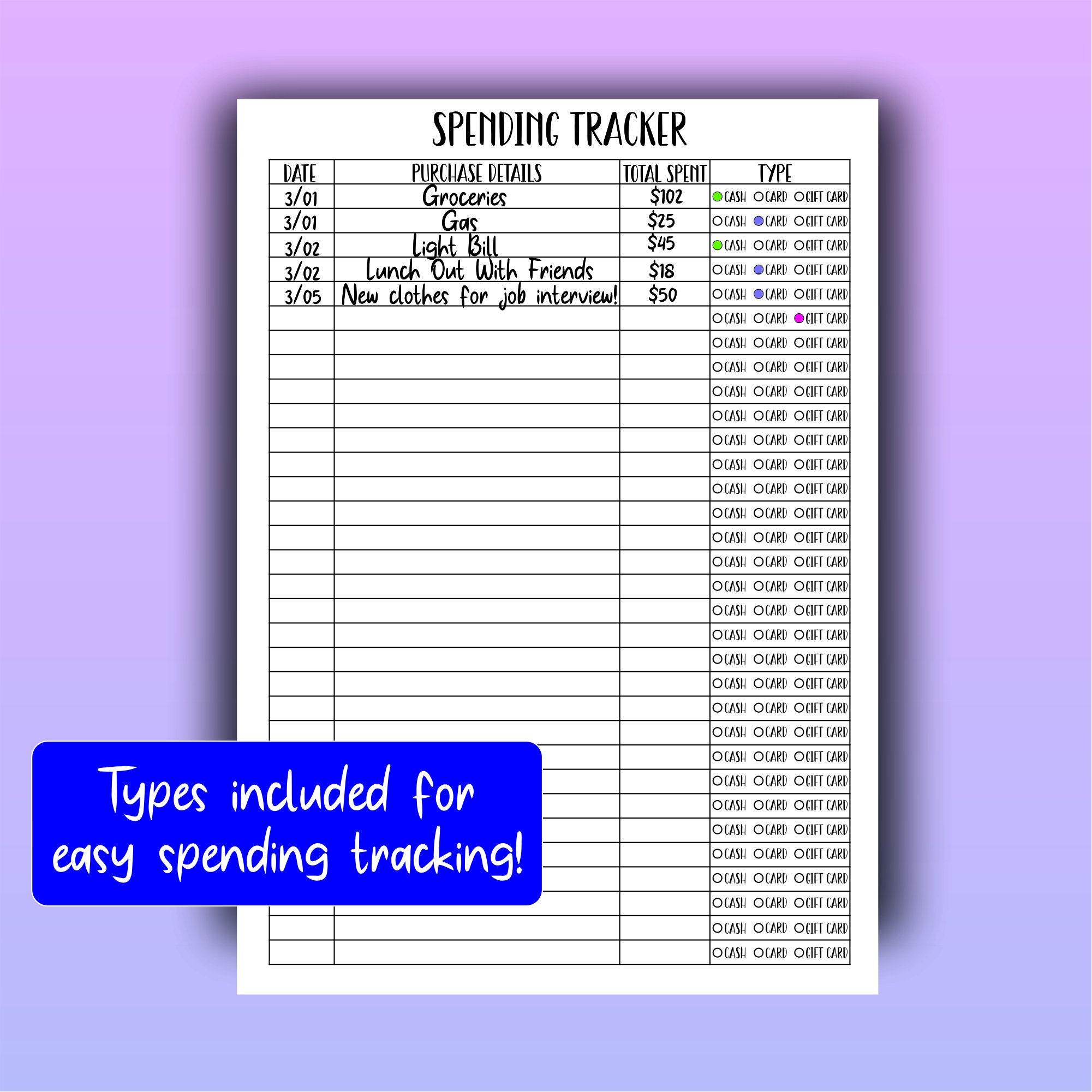 Printable Spending Tracker - Expenses Tracker - A4 A5 Letter Size ...