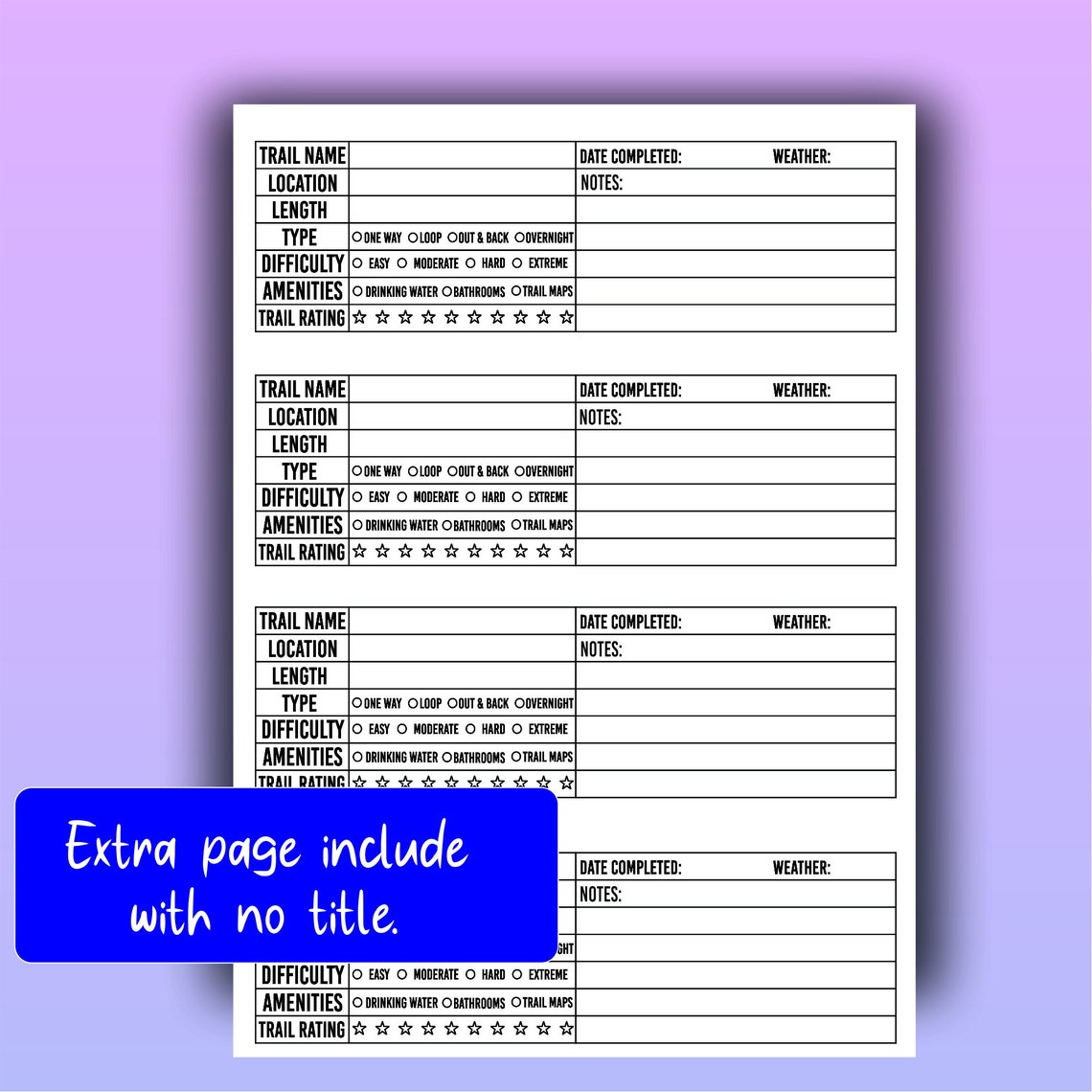 Hiking Log Printable, Trail Log, Hiking Journal, Travel Journal, Trail ...