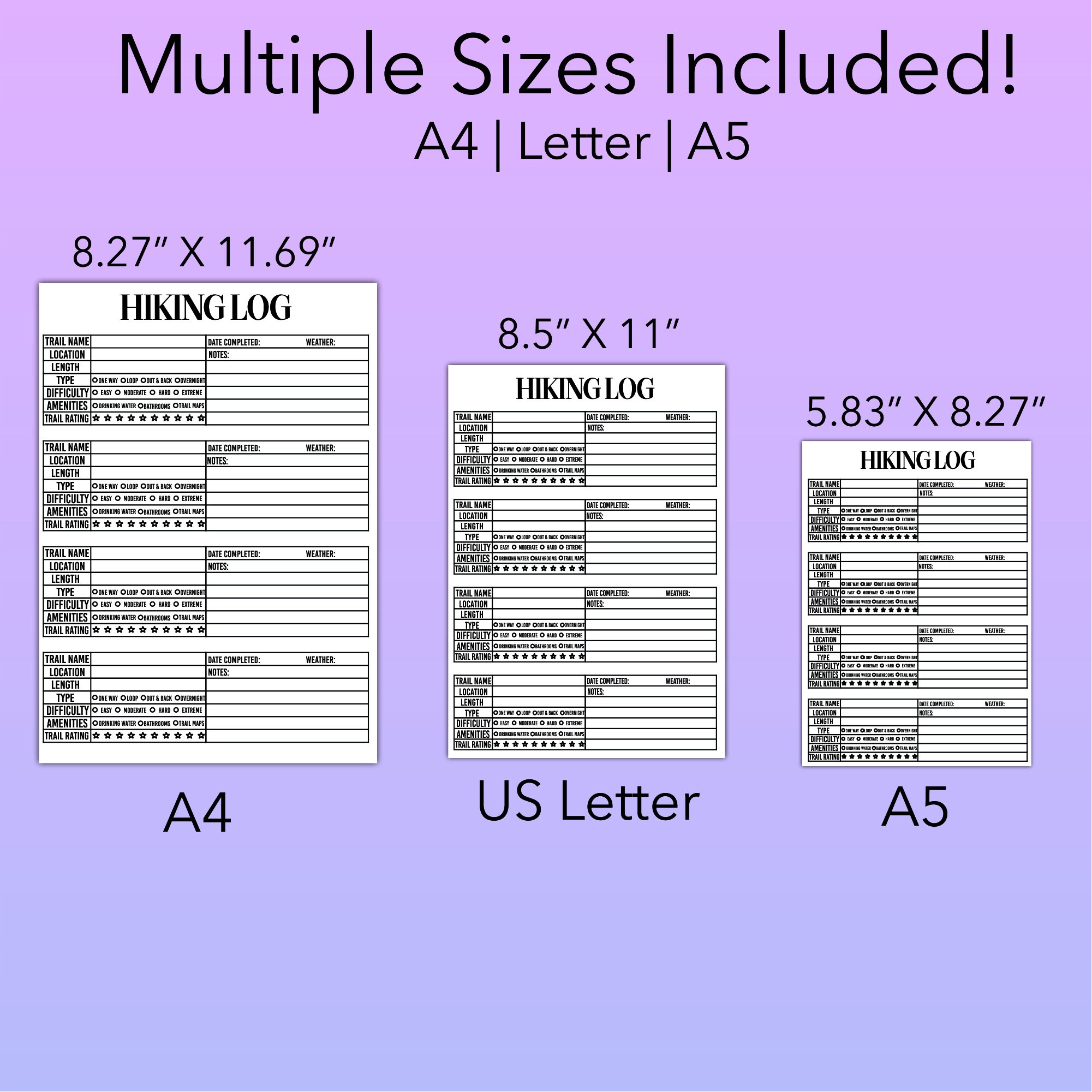 Hiking Log Printable, Trail Log, Hiking Journal, Travel Journal, Trail ...