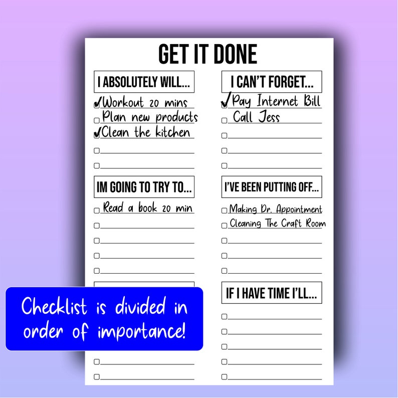 Get It Done Checklist, Blank Printable Checklist, Printable List ...