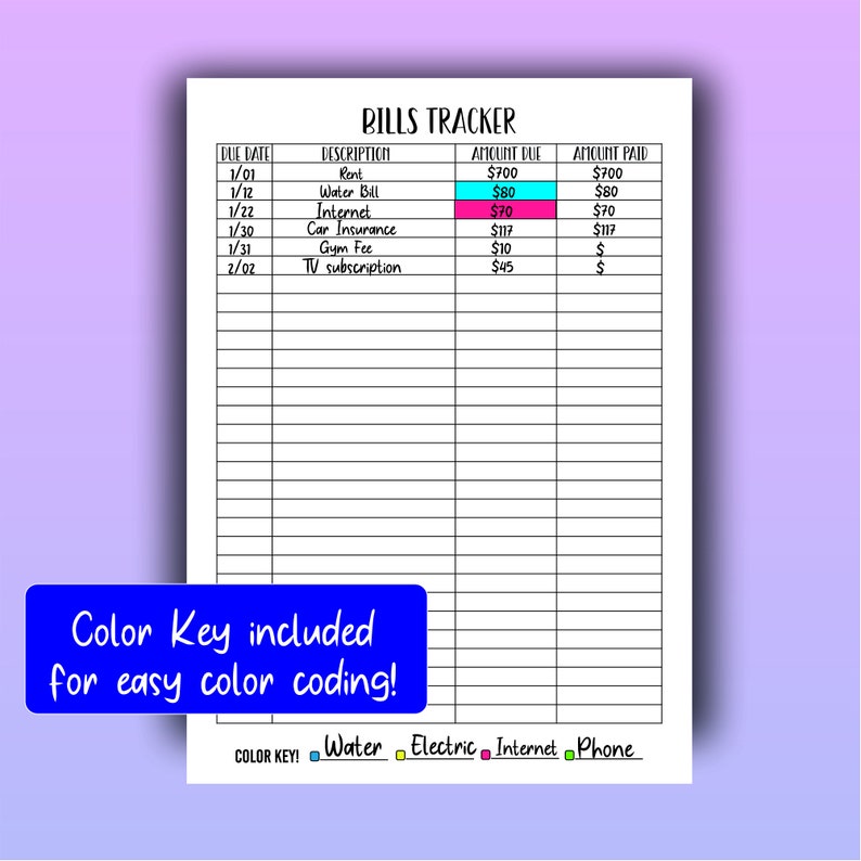Printable Bills Tracker - Expenses Tracker - A4 A5 Letter Size ...