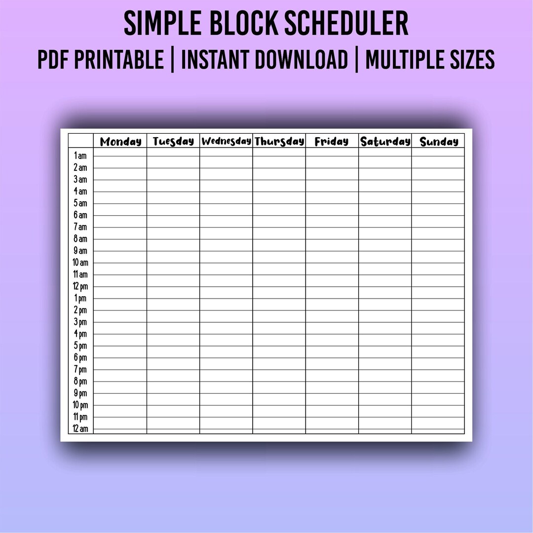 Simple Block Schedule PDF Printable, PDF Printable Schedule, A4 A5 ...