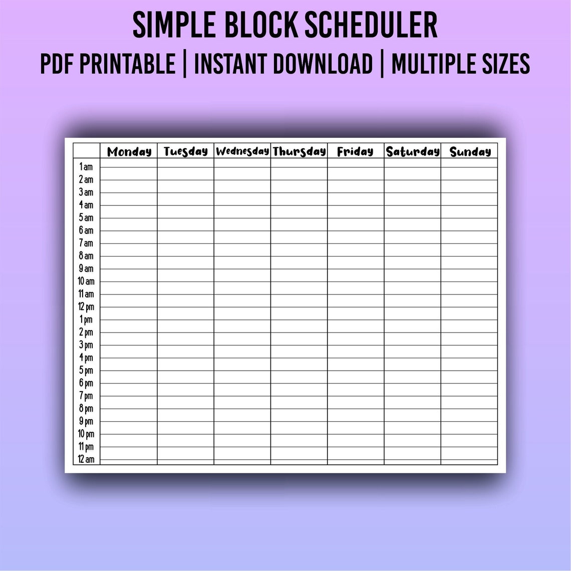 Simple Block Schedule PDF Printable, PDF Printable Schedule, A4 A5 ...