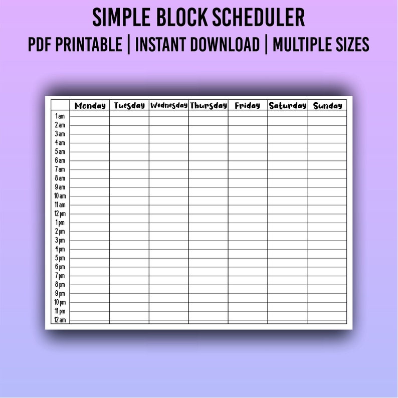 Simple Block Schedule PDF Printable, PDF Printable Schedule, A4 A5 ...